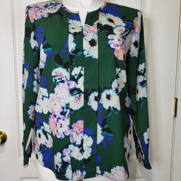 Talbots | Tops | Talbots Green Floral Long Sleeve Blouse | Poshmark